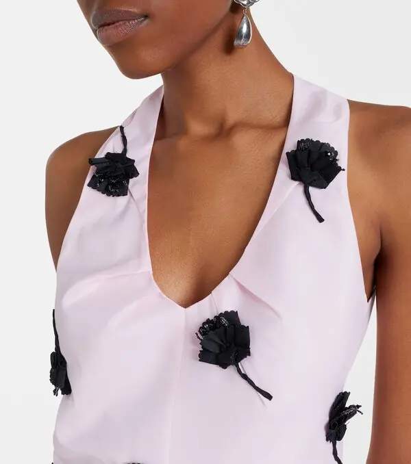 SHUSHU/TONG V-neck Floral Appliqué Top - Pink