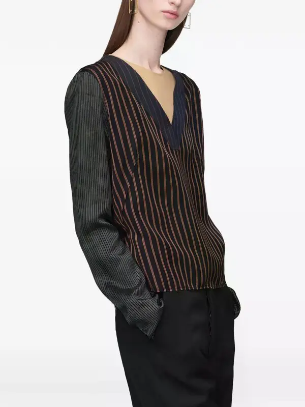 MAISON MARGIELA Patchwork Pinstripe V-neck Top