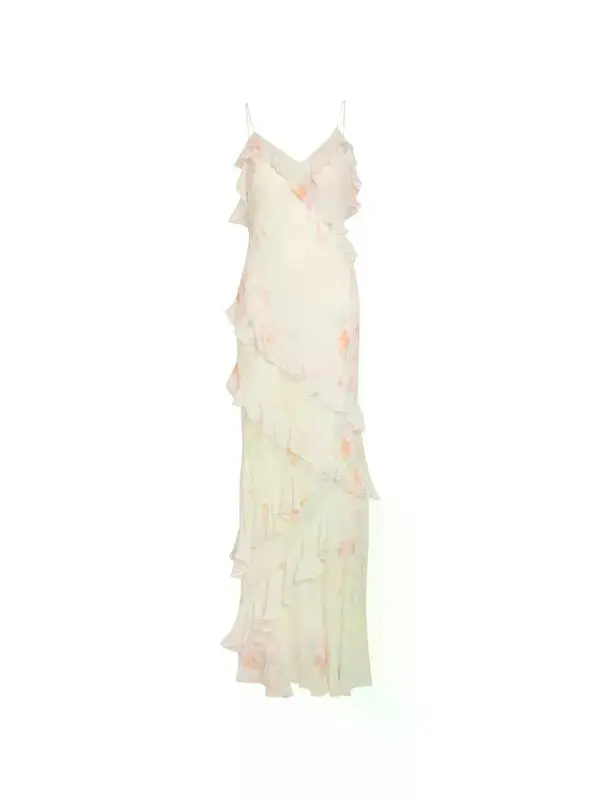 LoveShackFancy Rialto Floral Print Ruffled Maxi Dress