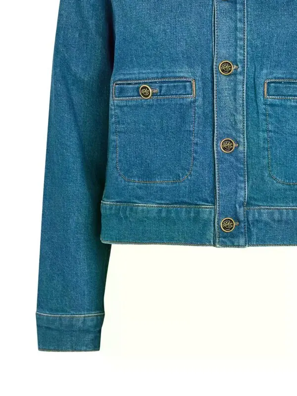 MOTHER The Stashed Collarless Button-up Denim Jacket