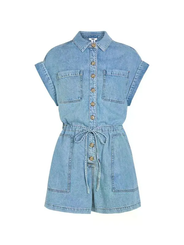 Paige Maliah Button-down Drawstring-waist Playsuit - Blue