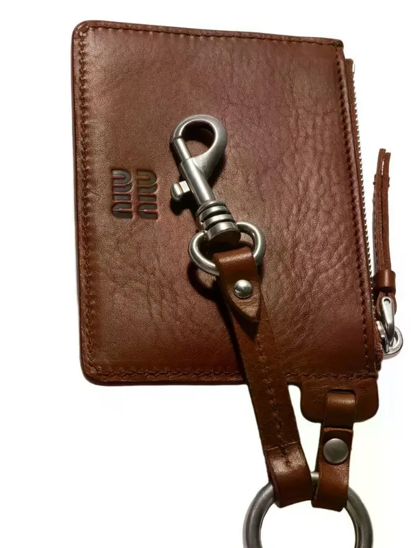 Miu Miu Leather Pouch Keyring Charm - Brown