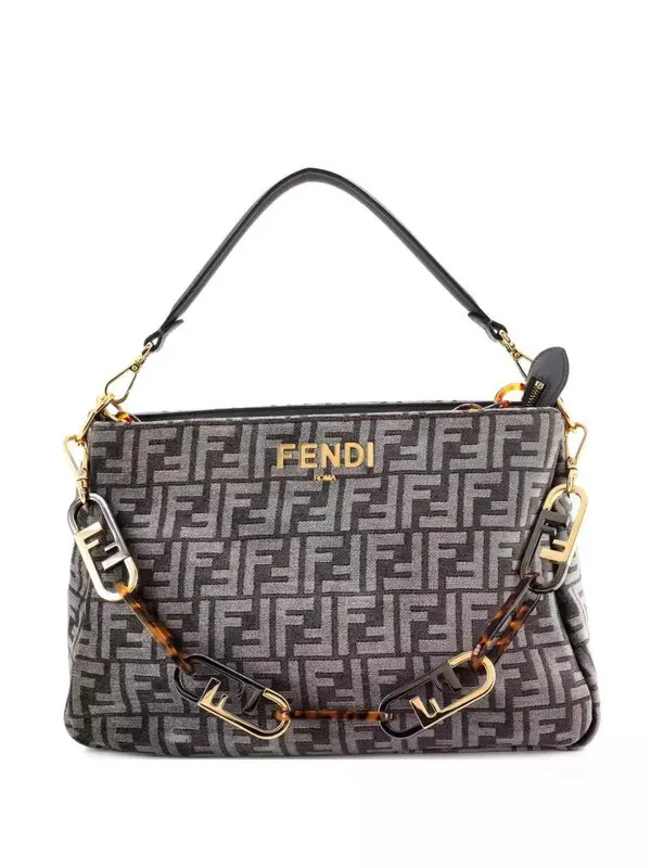 Fendi O'lock Zip Shoulder Bag Zucca Chenille Hobo Bag - Grey