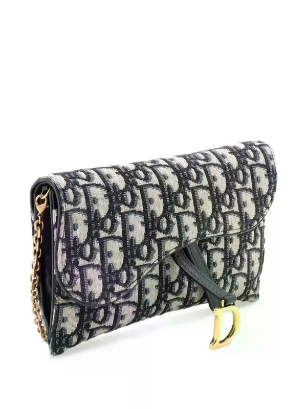 Dior Saddle Chain Wallet Oblique Canvas Crossbody Bag - Blue