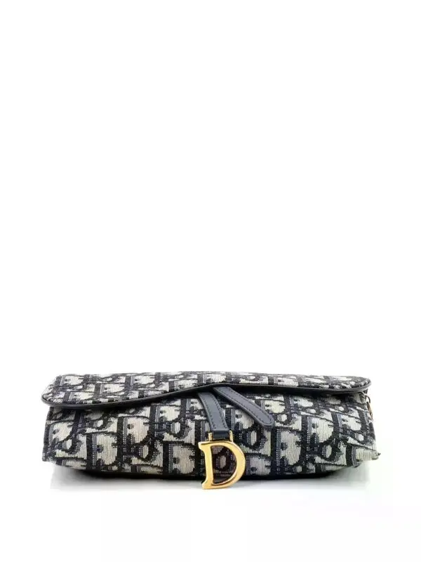 Dior Saddle Chain Wallet Oblique Canvas Crossbody Bag - Blue