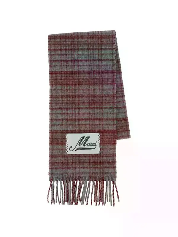 Marni Check-pattern Fringed Scarf - Grey
