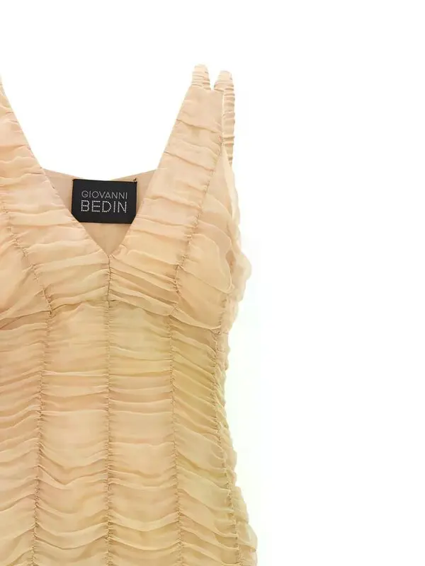 GIOVANNI BEDIN Smocked Silk-chiffon Dress