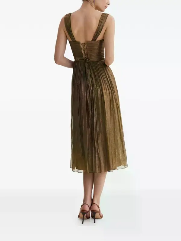 FRAMBOISE Maldon Plissé Lace-up Midi Dress