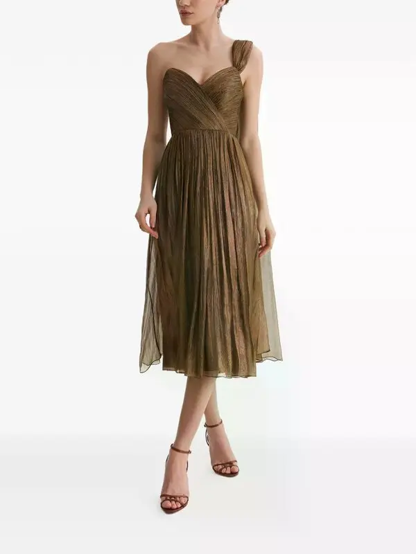 FRAMBOISE Kassia Plissé-effect One-shoulder Midi Dress