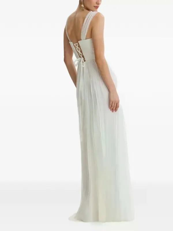 FRAMBOISE Delano Pleated Lace-up Maxi Dress