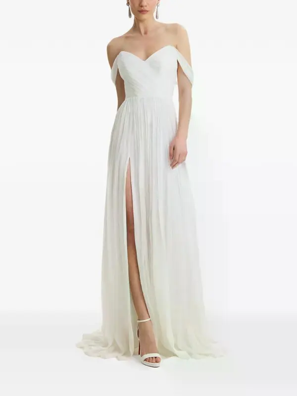 FRAMBOISE Kester Pleated Off-shoulder Maxi Dress