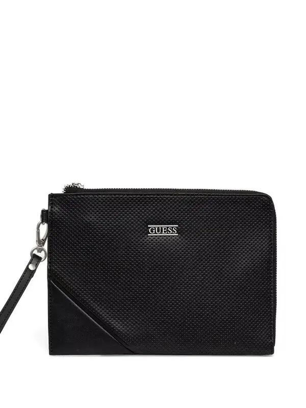 Guess Boston Perforated Logo Plaque Clutch Bag - Black