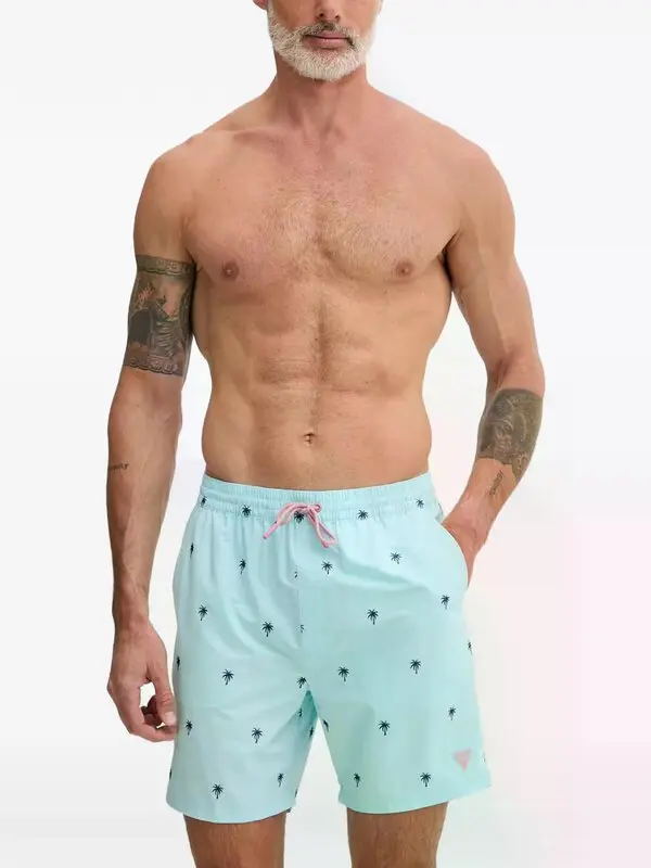 Guess Embroidered Palm Tree Swim Shorts