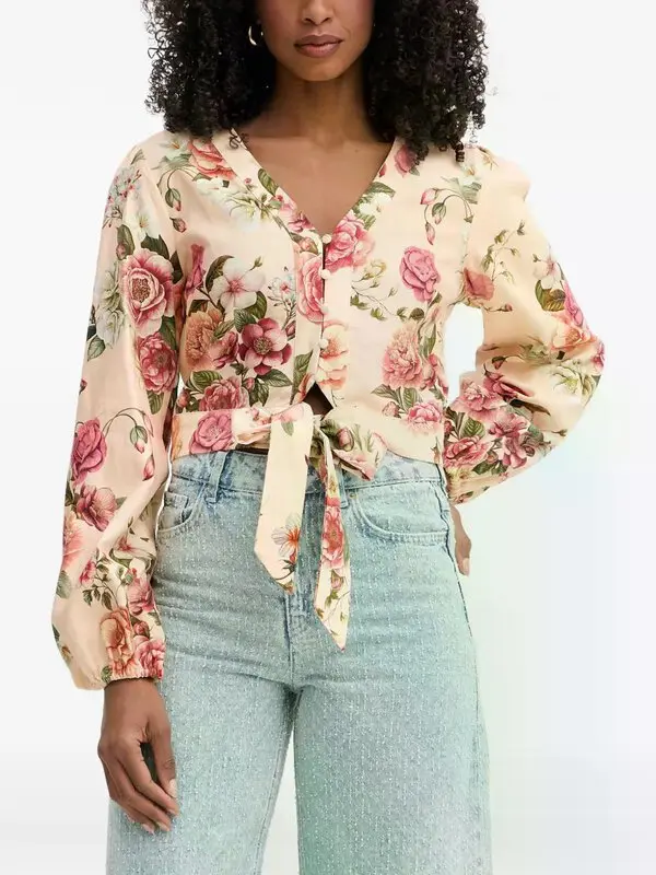 Guess Floral Print V-neck Blouse - Pink