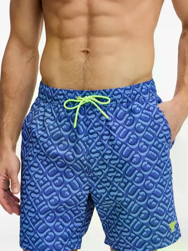 Guess Logo Print Drawstring Swim Shorts - Blue