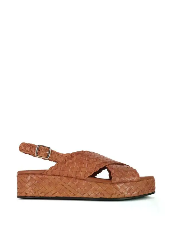 LA ROSE Woven Crossover Platform Sandals - Brown