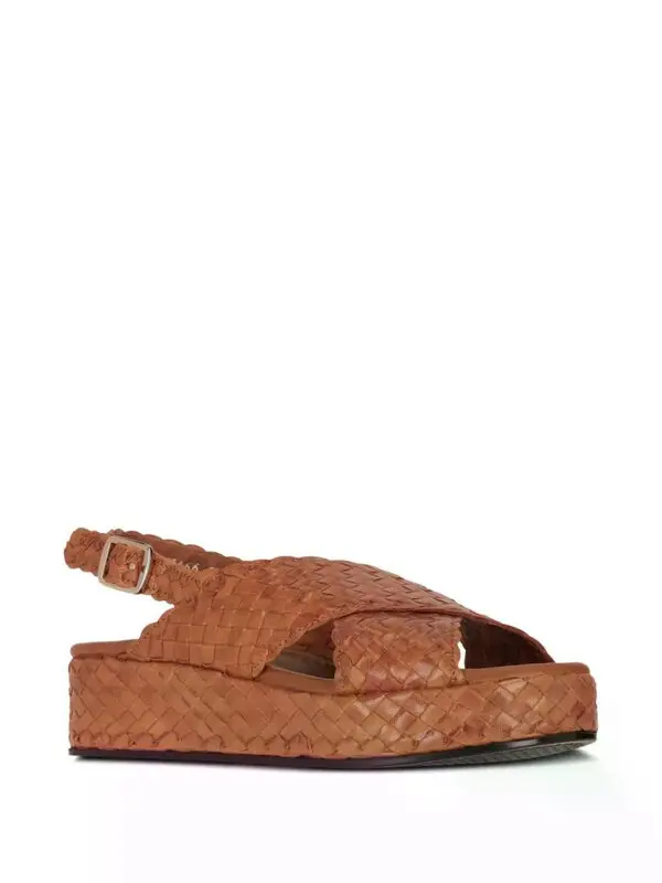 LA ROSE Woven Crossover Platform Sandals - Brown