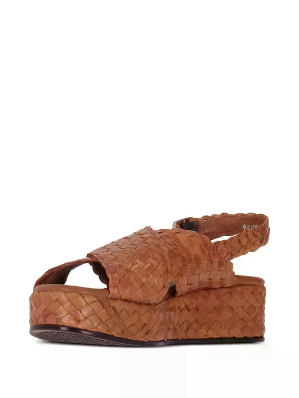 LA ROSE Woven Crossover Platform Sandals - Brown