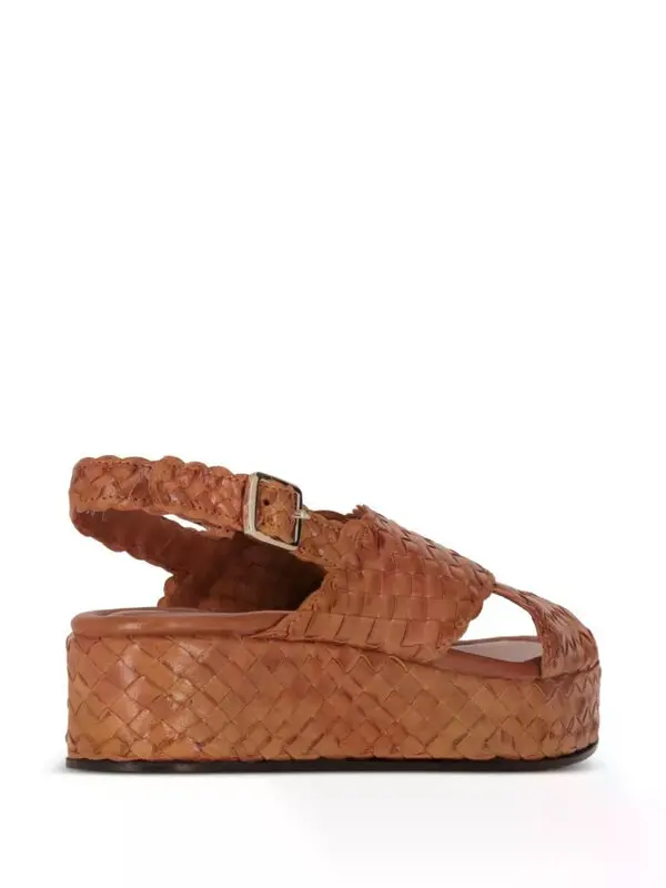 LA ROSE Woven Crossover Platform Sandals - Brown