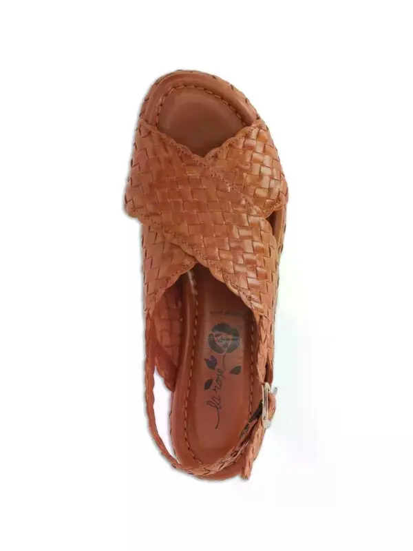 LA ROSE Woven Crossover Platform Sandals - Brown