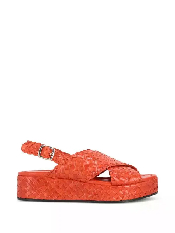 LA ROSE Woven Crossover Platform Sandals - Orange