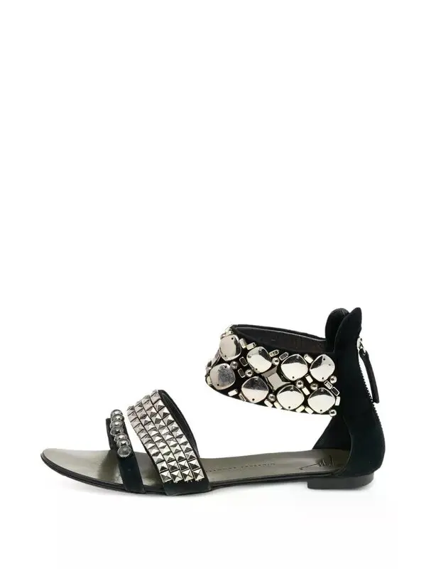 GIUSEPPE ZANOTTI Suede Studded Ankle Cuff Flat Sandals