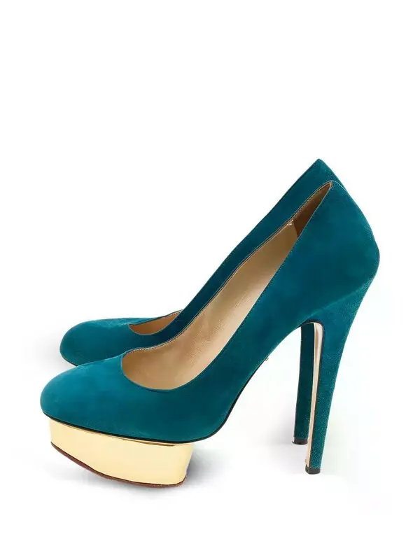 CHARLOTTE OLYMPIA Suede Almond Toe Stiletto Platform Pumps - Blue