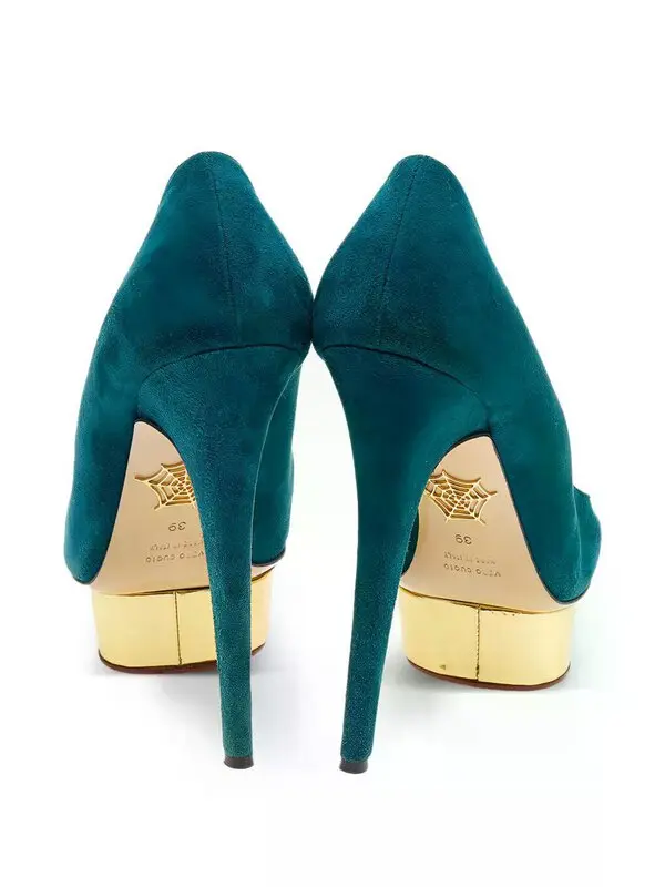 CHARLOTTE OLYMPIA Suede Almond Toe Stiletto Platform Pumps - Blue