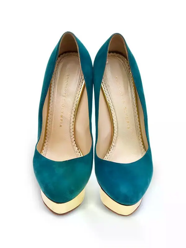 CHARLOTTE OLYMPIA Suede Almond Toe Stiletto Platform Pumps - Blue