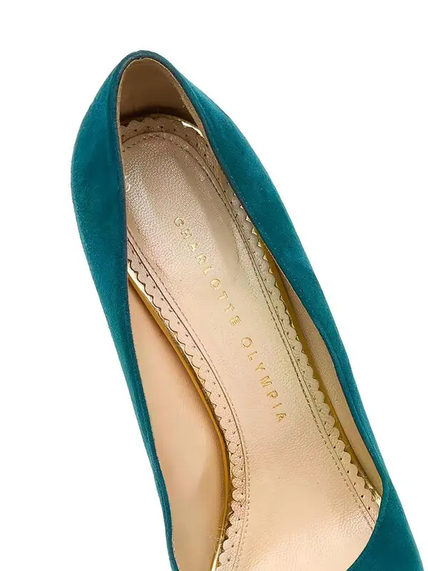 CHARLOTTE OLYMPIA Suede Almond Toe Stiletto Platform Pumps - Blue