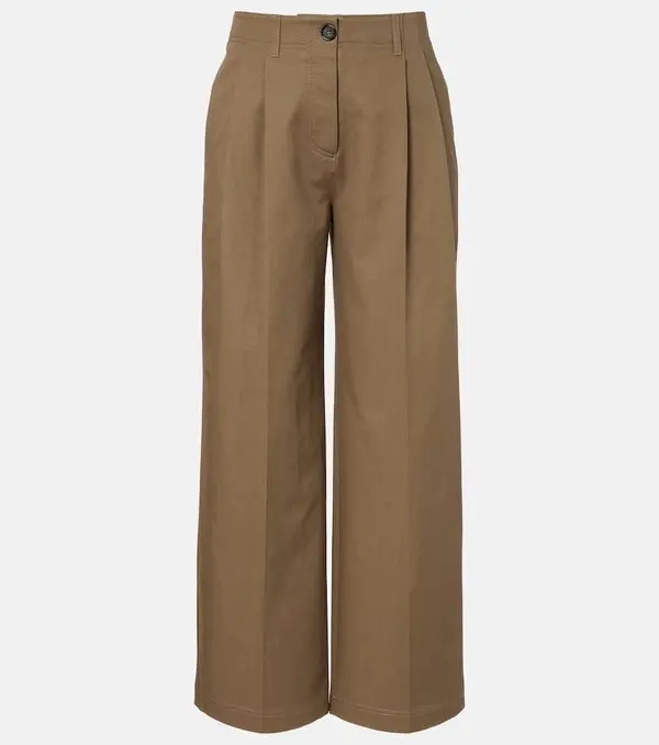 TOTEME Pleated Cotton Wide-leg Pants - Brown