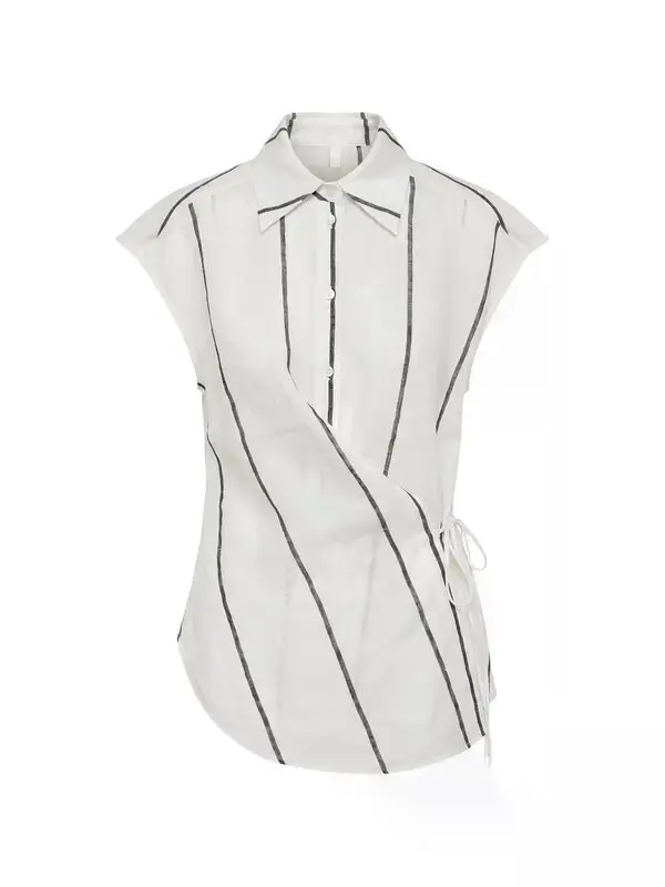MEIMEIJ Striped Sleeveless Wrap Shirt