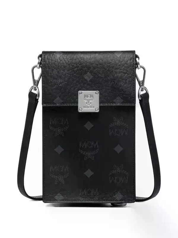 Mcm Visetos-print Logo-plaque Phone Wallet - Black
