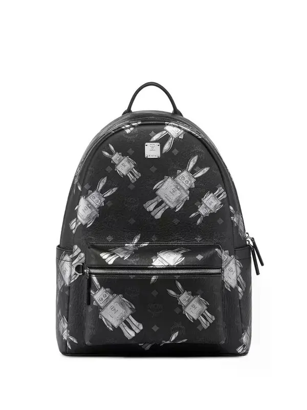 Mcm Rabot Visetos Monogram Rabbit Motif Backpack - Black