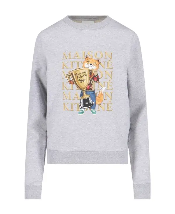Maison Kitsuné Cotton Sweatshirt With Fox Champion Print - Gray