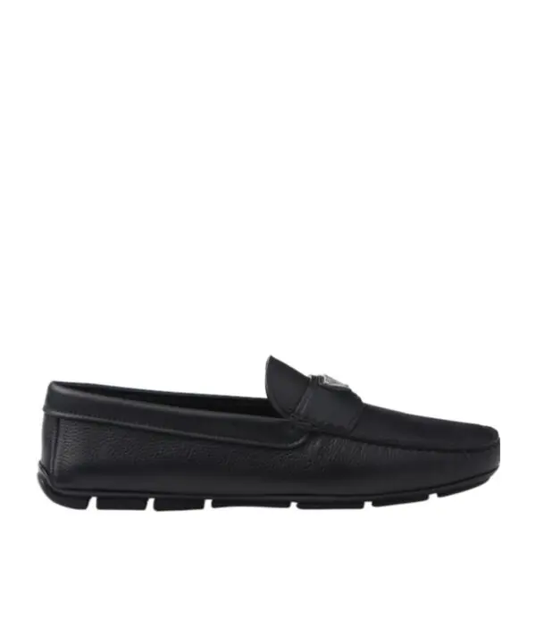 Prada Leather Driving Loafers With Rubber Soles - Black