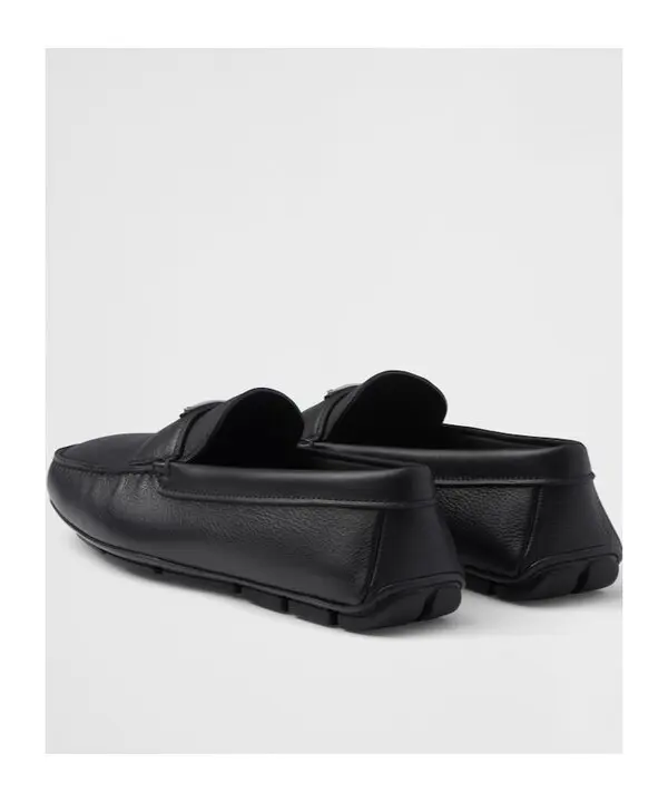 Prada Leather Driving Loafers With Rubber Soles - Black