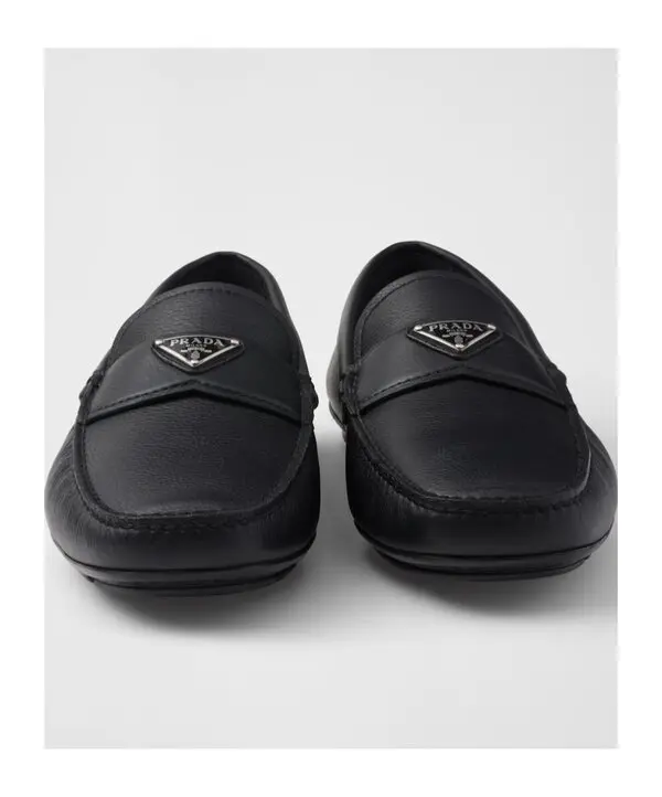 Prada Leather Driving Loafers With Rubber Soles - Black