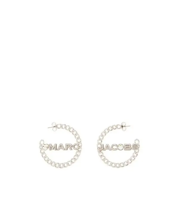 Marc Jacobs Chain Hoop Earrings With Heart Pendants - White