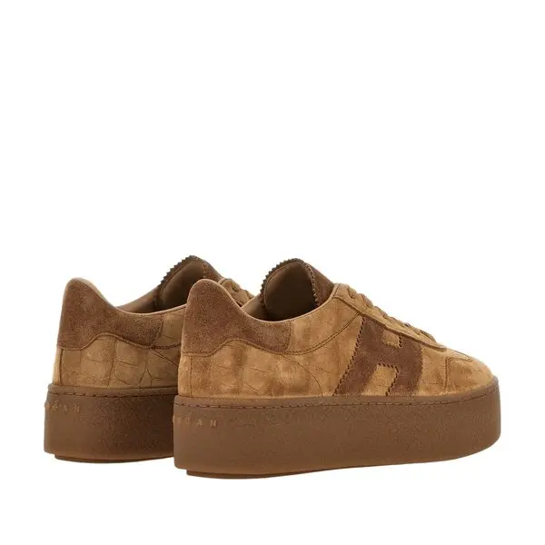 Hogan Croc Effect Suede Sneakers With Maxi Sole - Light Brown