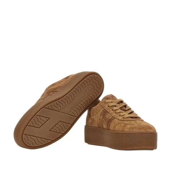 Hogan Croc Effect Suede Sneakers With Maxi Sole - Light Brown