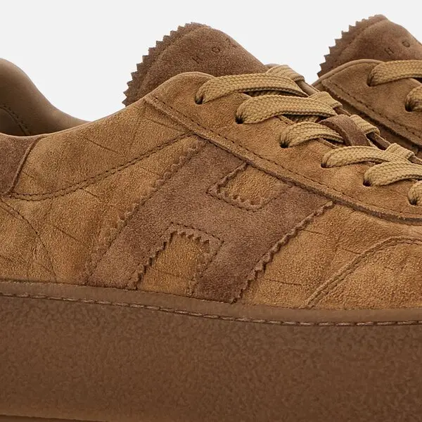 Hogan Croc Effect Suede Sneakers With Maxi Sole - Light Brown