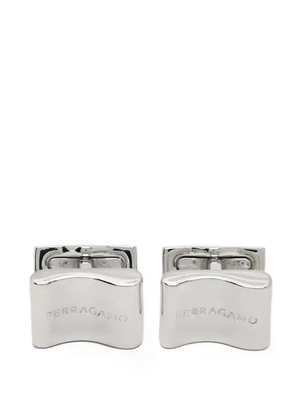 FERRAGAMO Logo-engraved Curved Cufflinks - Silver
