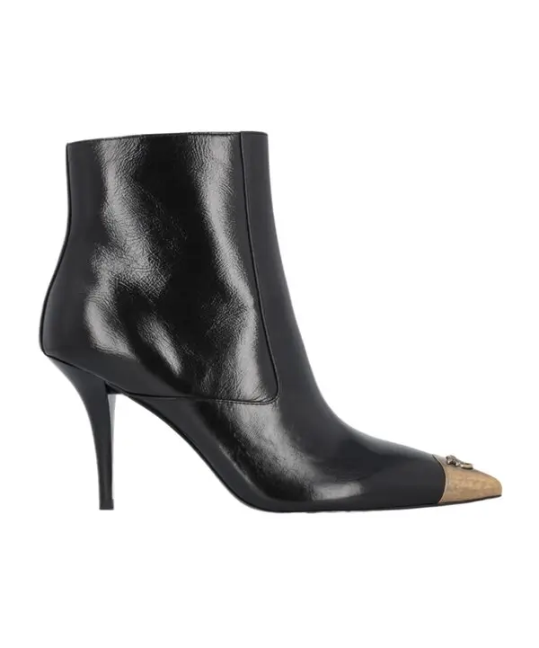 Pinko Lucy Leather Ankle Boots With Metal Toe Cap