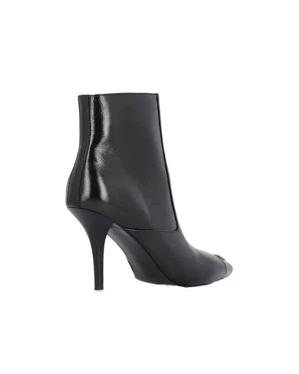 Pinko Lucy Leather Ankle Boots With Metal Toe Cap