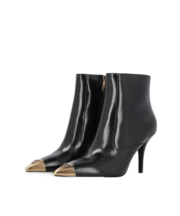 Pinko Lucy Leather Ankle Boots With Metal Toe Cap