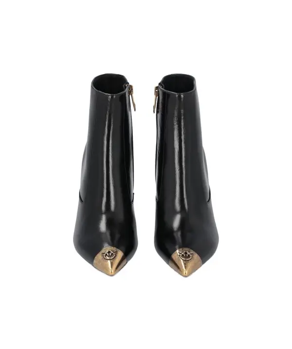 Pinko Lucy Leather Ankle Boots With Metal Toe Cap