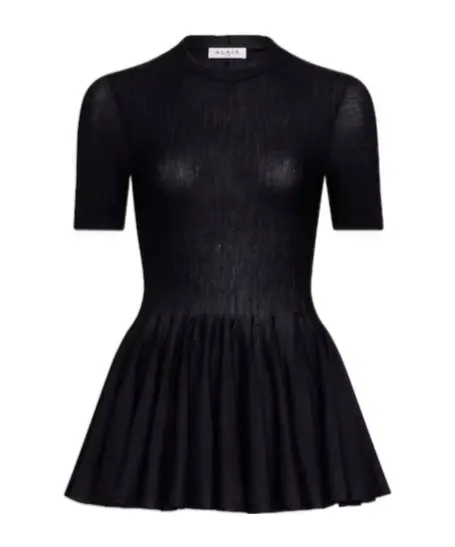 Alaïa Short-sleeve Peplum Blouse