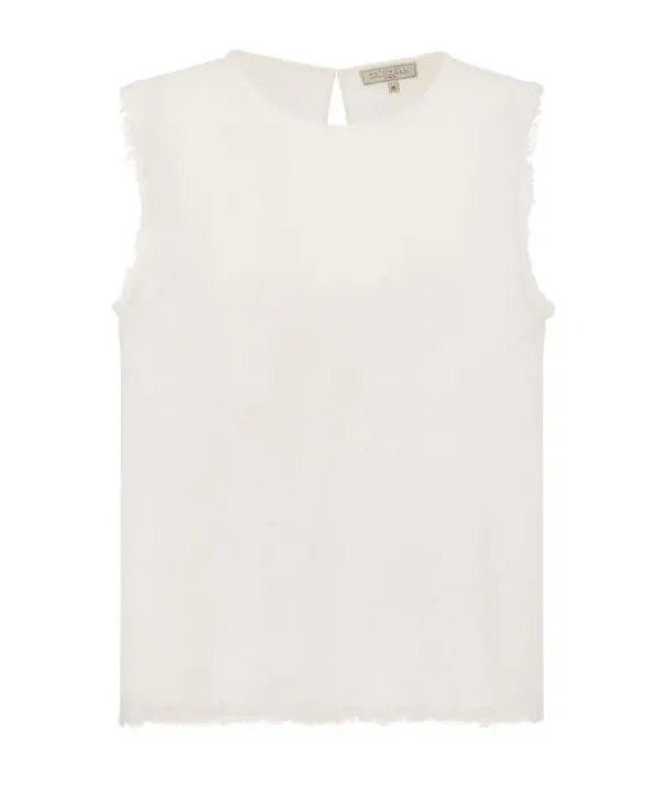 Antonelli Firenze Sleeveless Linen Jumper With Fringed Edges - White