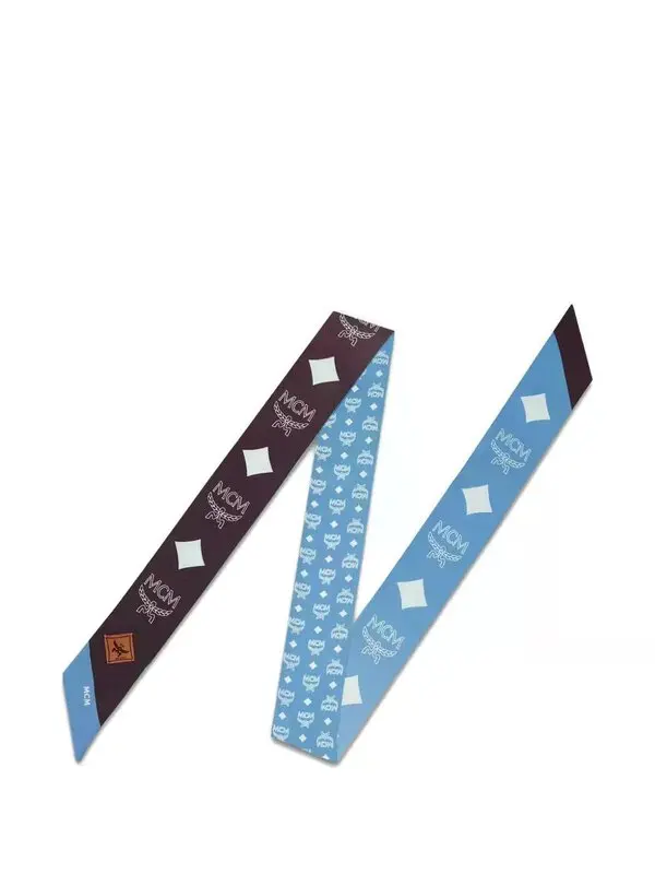 Mcm Reversible Monogram-print Silk Scarf - Blue
